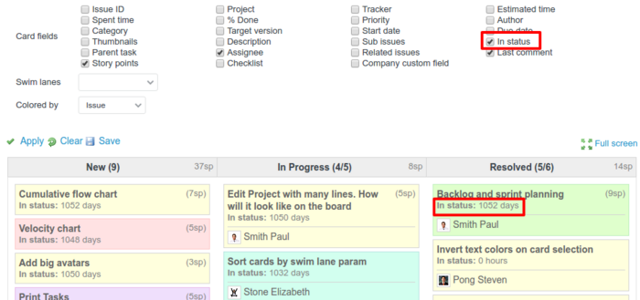 Time in status | RedmineUP Help | Agile plugin documentation